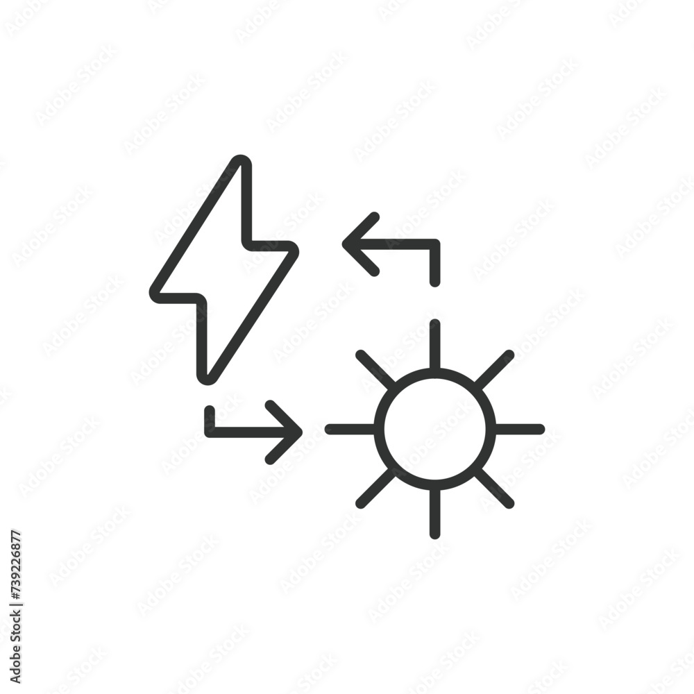 Converting sunlight to electricity icon in line design. Converting ... Converting sunlight to electricity icon in line design. Converting ...