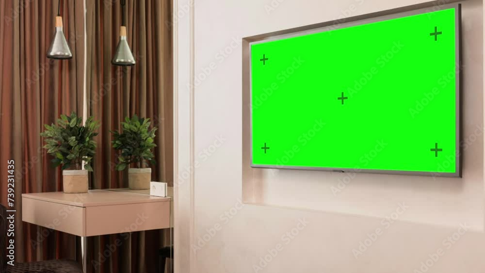 LED smart TV screen with a blank green background in the living room ...