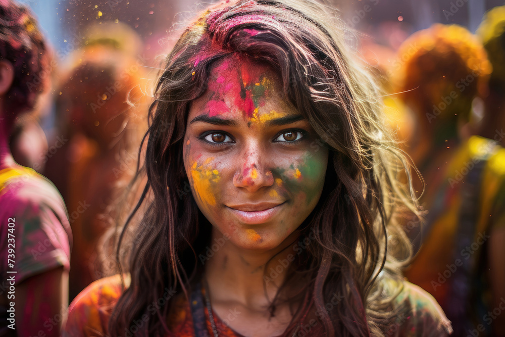 Holi color festival. People celebrating the Holi festival of colors and ...