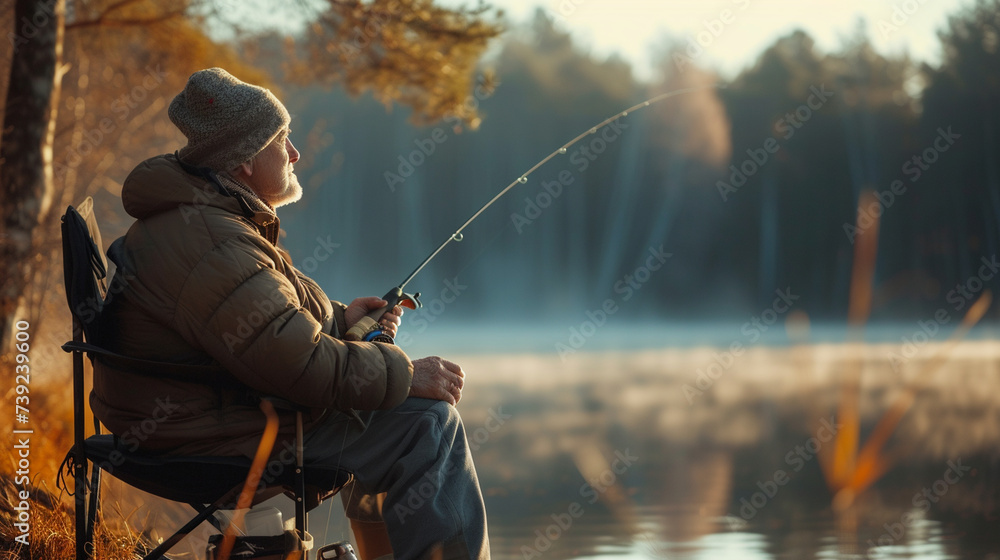 Angler's Tranquility: Medium shots capturing the peaceful moments of an ...