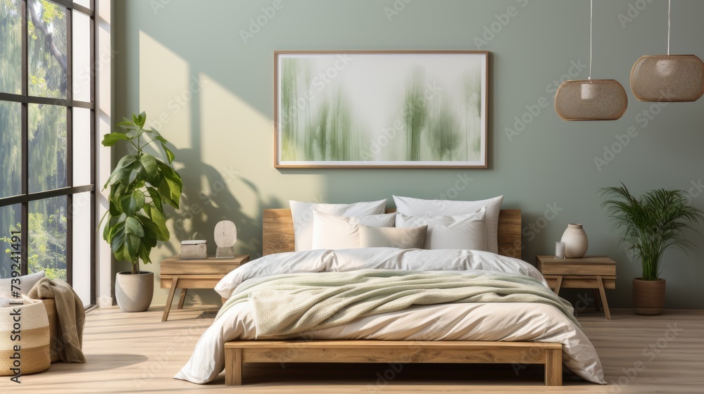 Minimalist bedroom with a low bed, monochromatic bedding, and minimal ...