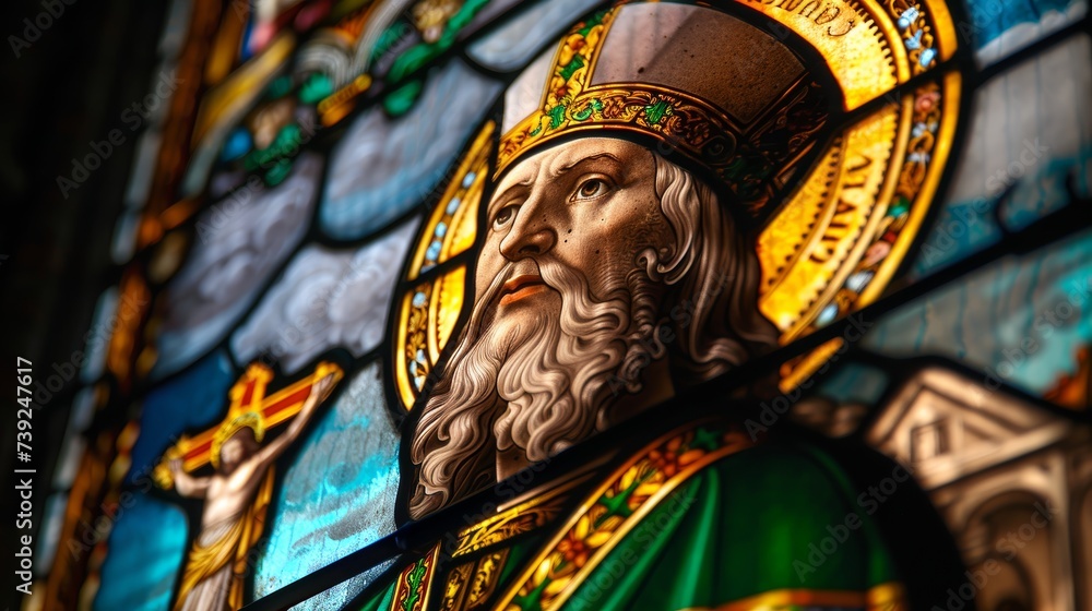 Stained glass window of a saint a beacon of faith and guidance Stock ...