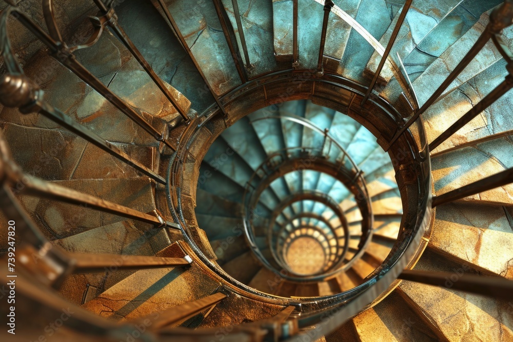 Abstract representation of a spiral staircase with historical events ...