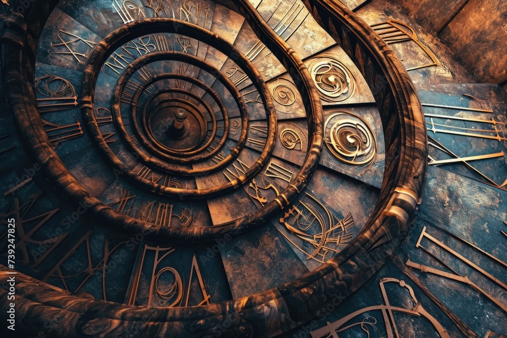 Abstract representation of a spiral staircase with historical events ...