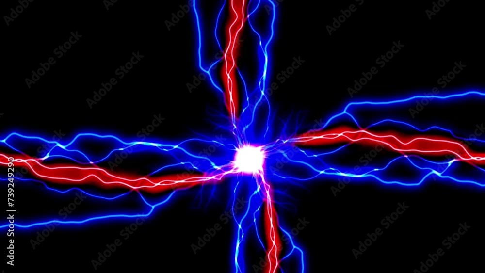 Abstract lines of thunder on black. Loop movement background, light ...