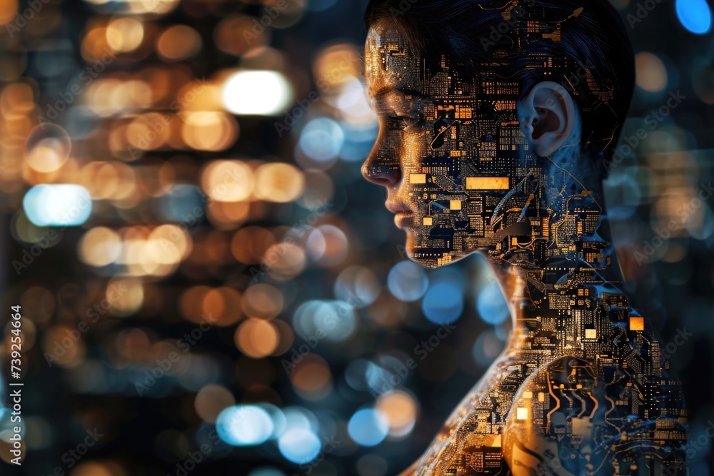 Graphic representation of a person's body as a computer motherboard ...