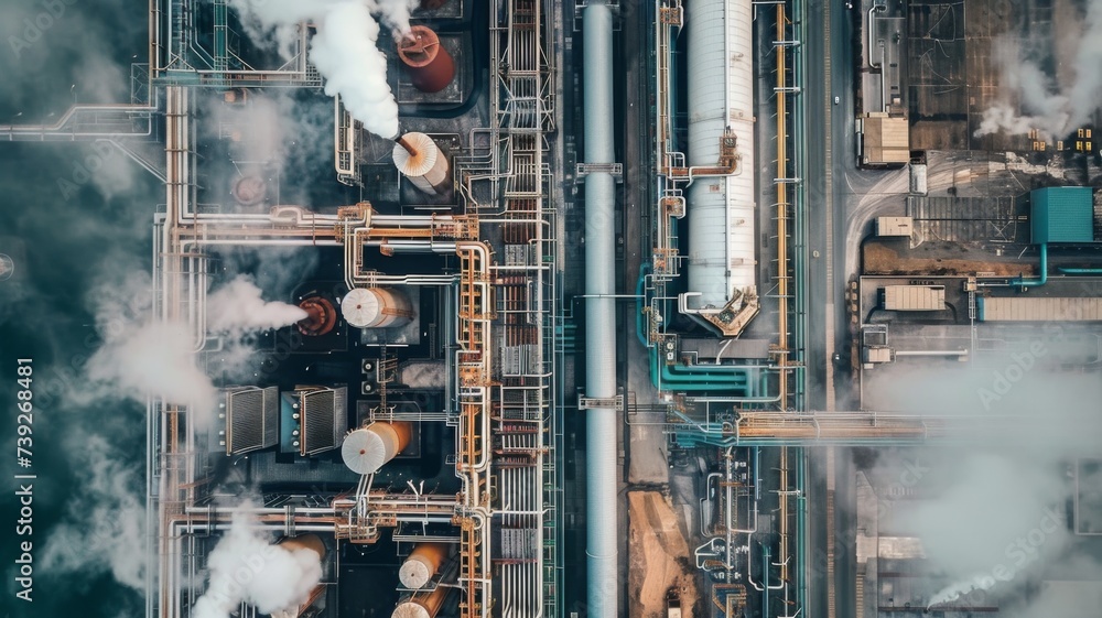 Top view of Industrial Pipes at a Power Plant with Steam - Complex ...