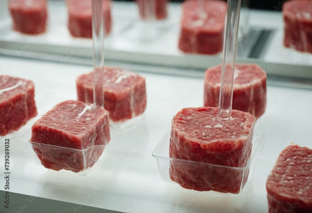 Meat sample plastic cell culture dish in modern laboratory or ...