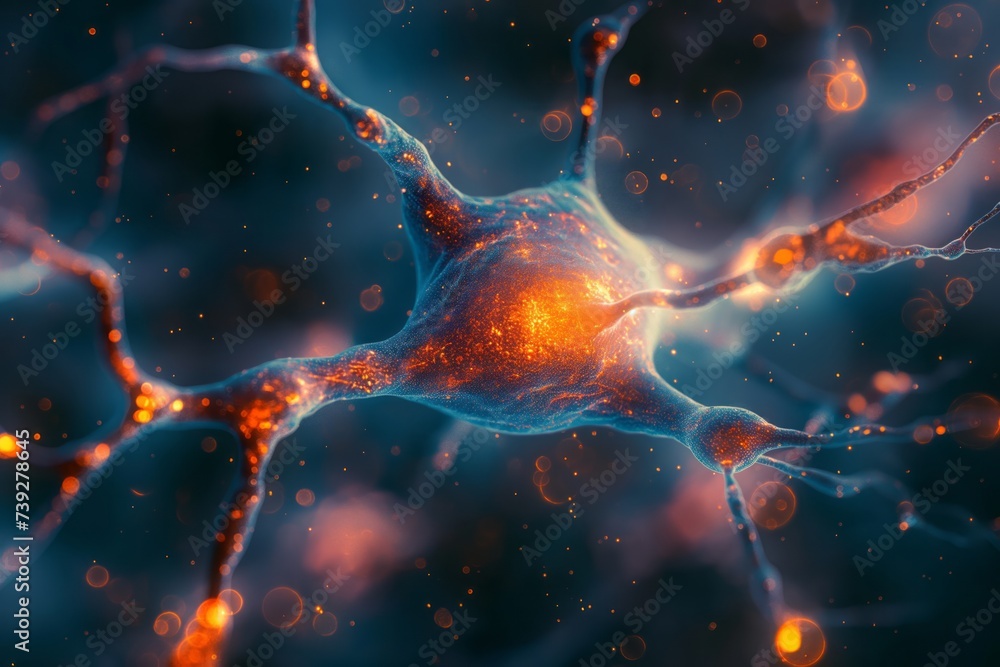 Microscopic view of 3D neurones within the brain, showing semi ...