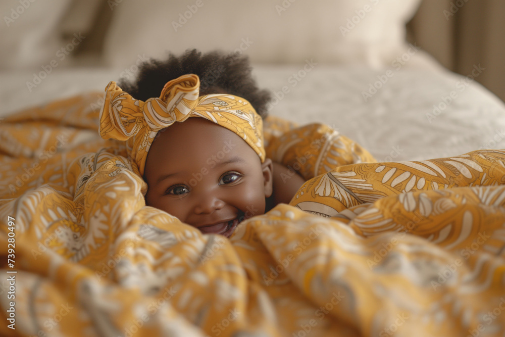 Cute African baby girl with African pattern head wrap (doek, gele ...