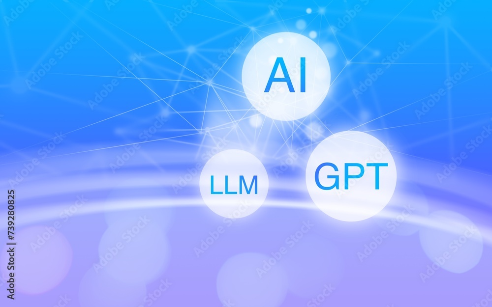lighten bubbles with AI, LLM and GPT in front of a blue purple gradient ...