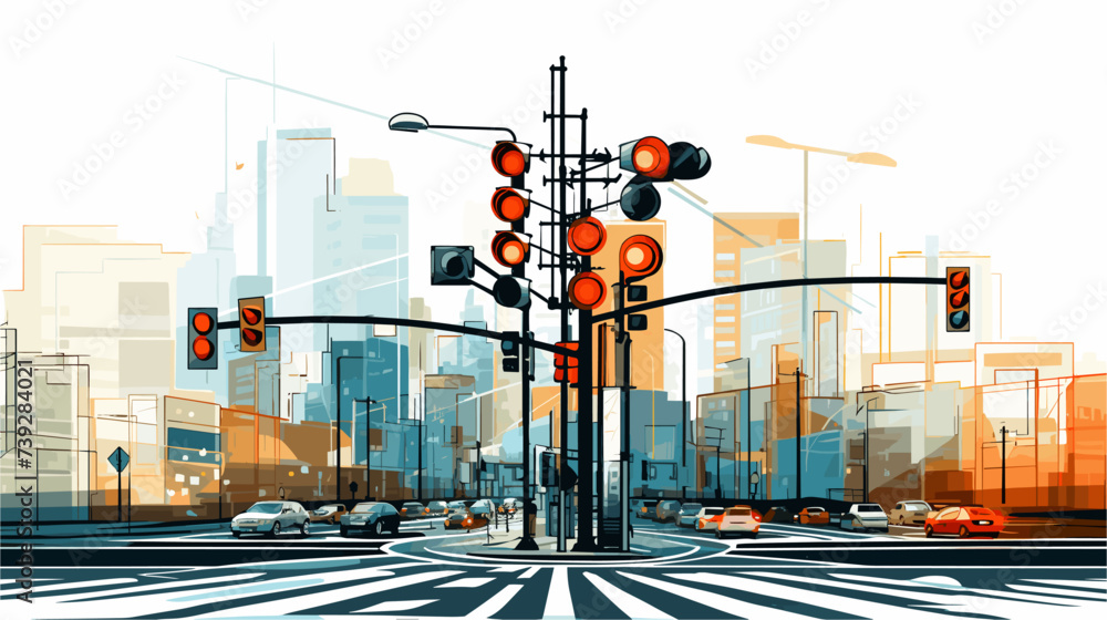 Abstract urban intersection with traffic lights representing traffic ...