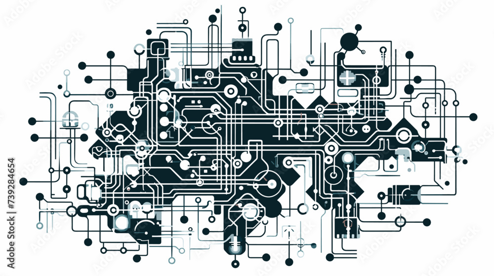 Abstract electrical symbols forming a puzzle symbolizing the complexity ...