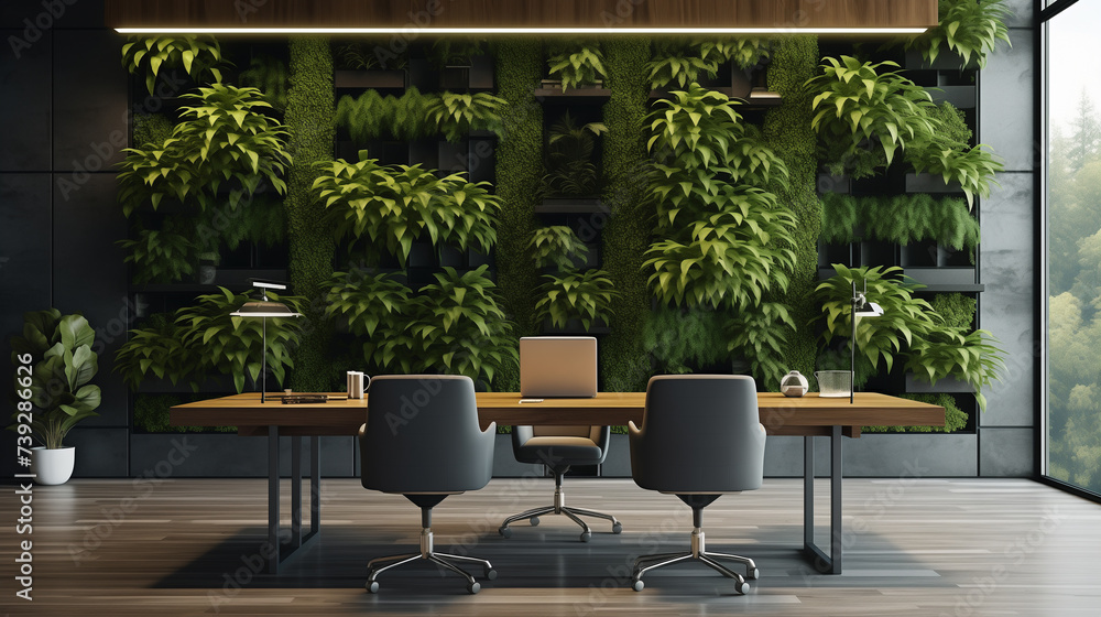 CEO's office interior decorated with vertical garden, modern eco ...