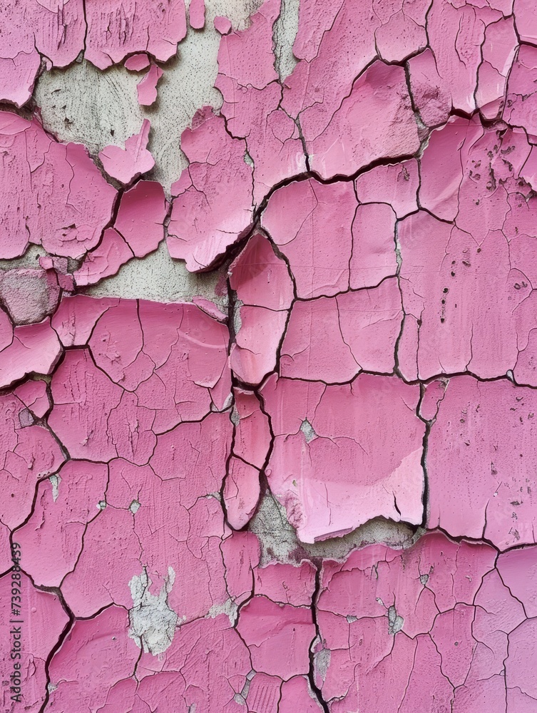 Fading pink paint on a rough surface shows the beauty of impermanence ...