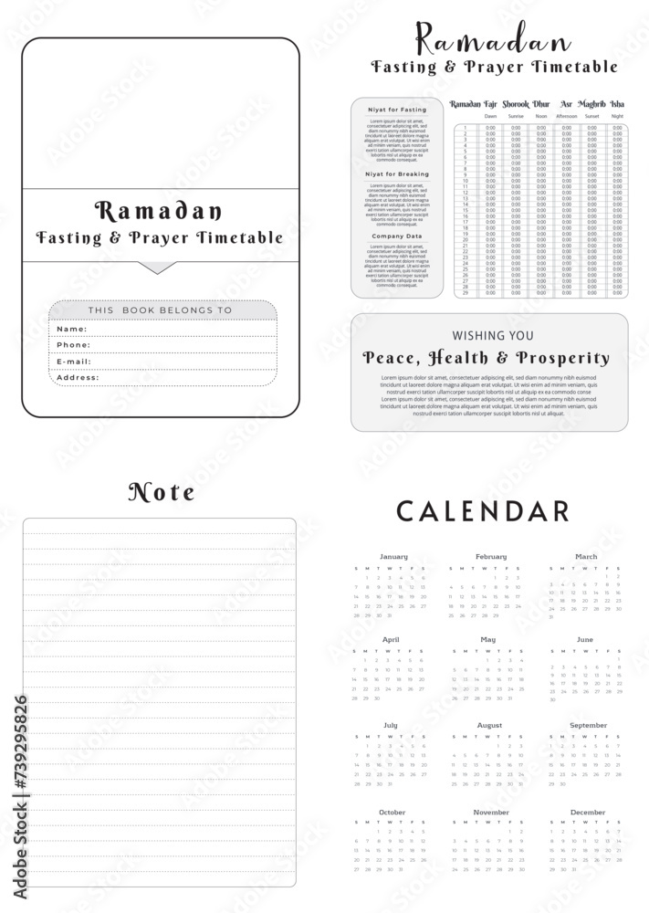 Editable Ramadan Fasting & Prayer Timetable Planner Kdp Interior ...