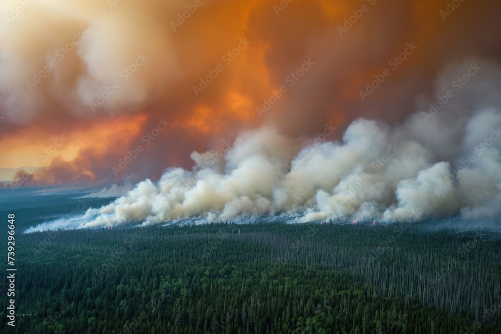 Overhead view capturing the vastness of forest fires from a distance ...