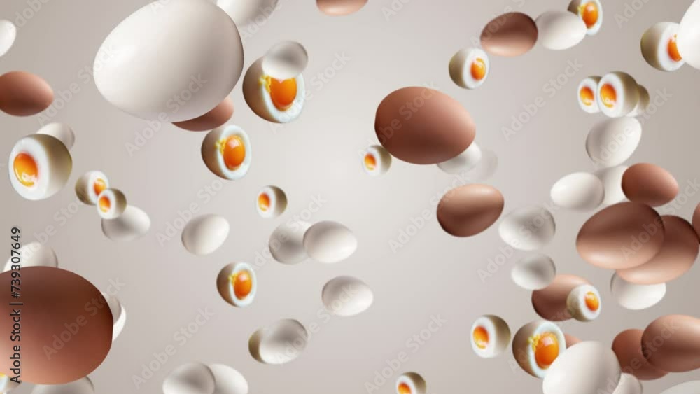 Slow Motion Of Lots Of Brown And White Egg Falling On White Gradient ...