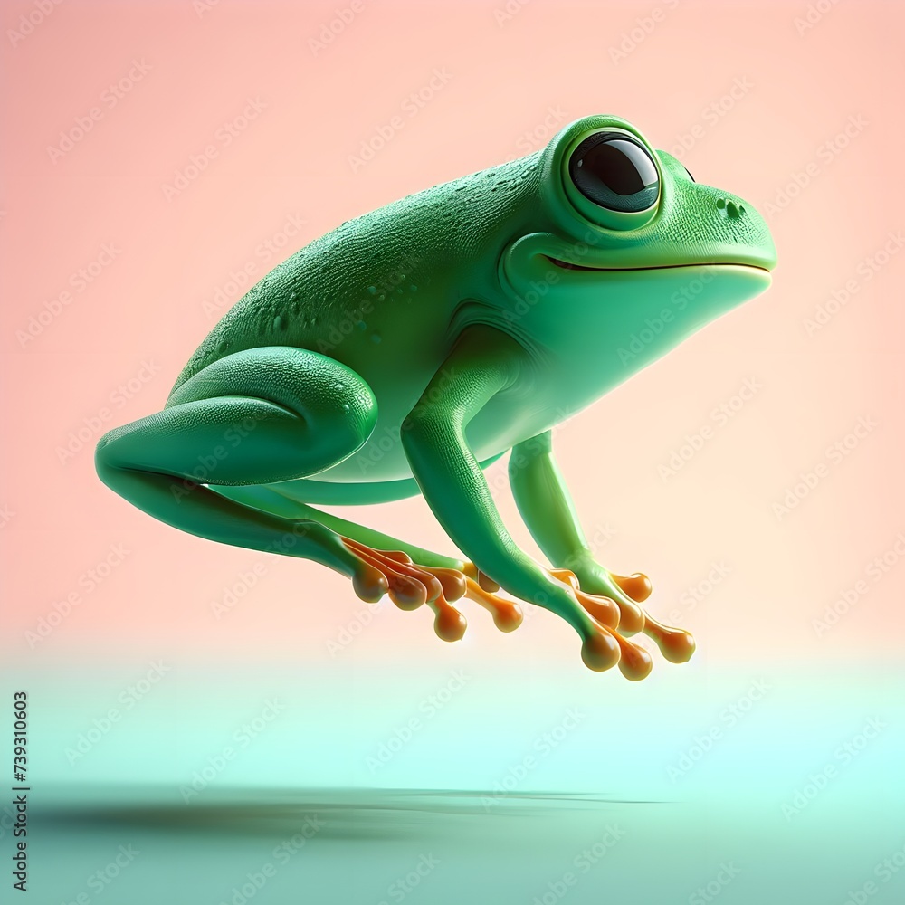 Cute flying leap frog. Green leapfrog having a jump on the pastel ...