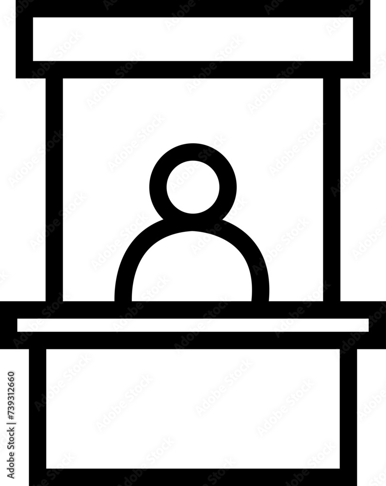 Sales booth icon promo information stall with man line or flat sign ...