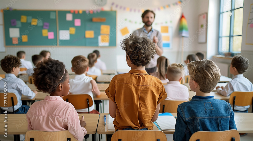 Teacher teaching a lesson in the school classroom with attentive ...