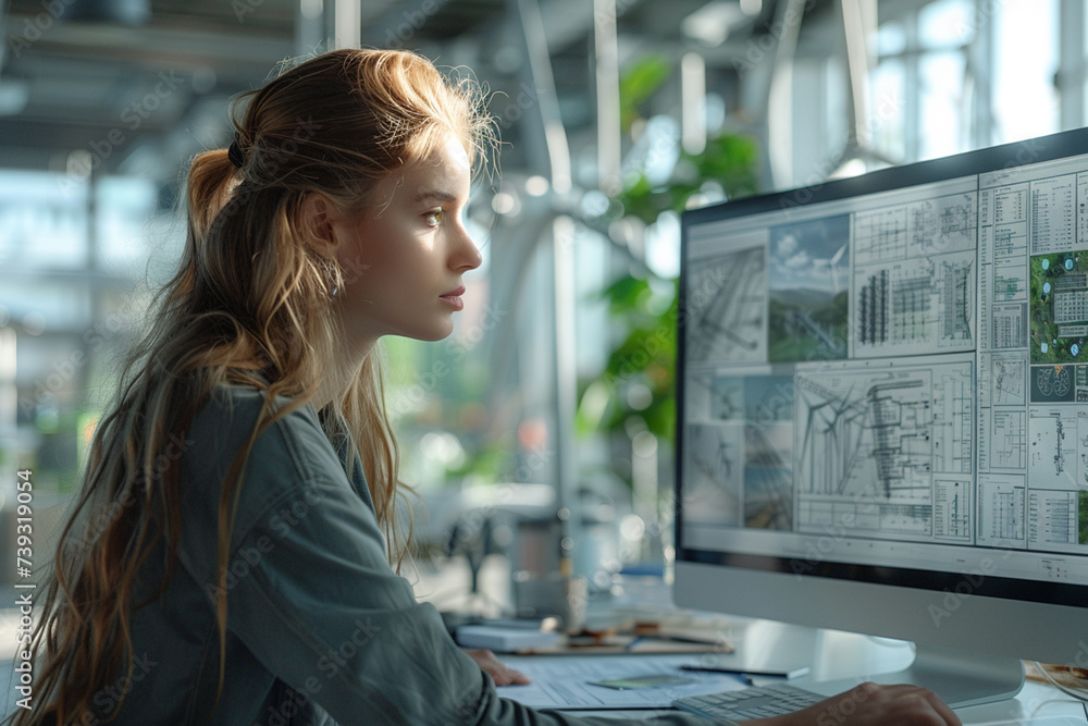 Engineer Collaborating on Eco-Friendly Turbine Design. Engineer engages ...