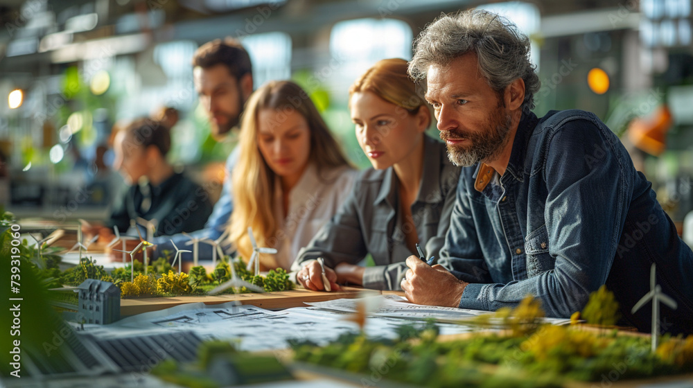 Engineer Collaborating on Eco-Friendly Turbine Design. Engineer engages ...