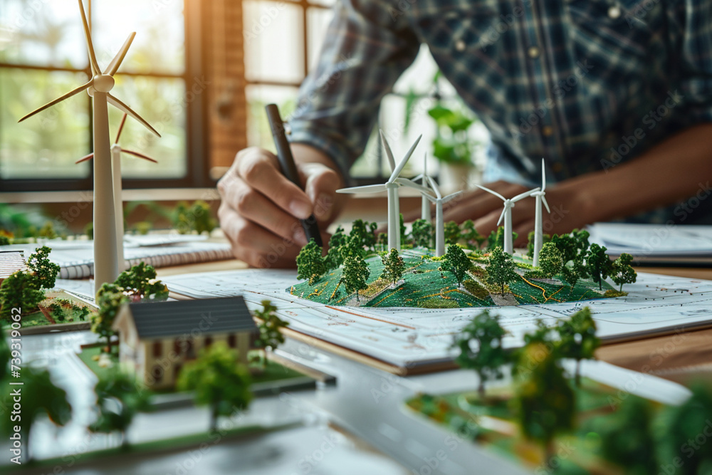 Engineer Collaborating on Eco-Friendly Turbine Design. Engineer engages ...