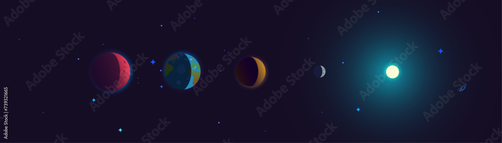 Solar system panoramic banner and poster with Mars, Earth, Venus ...