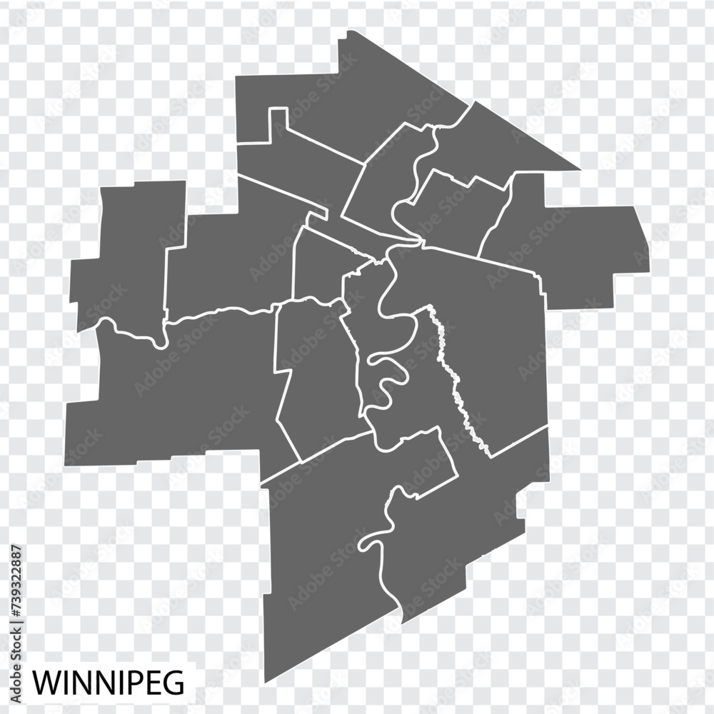 High Quality map of Winnipeg is a city in Canada, with borders of the ...