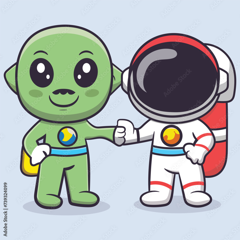 Vector cute alien and astronaut friend fist bump hand drawn ...