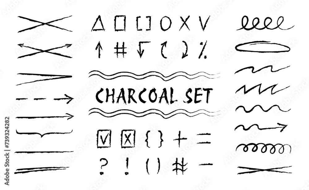 Collection of charcoal underlines, highlight lines, scribble brush ...