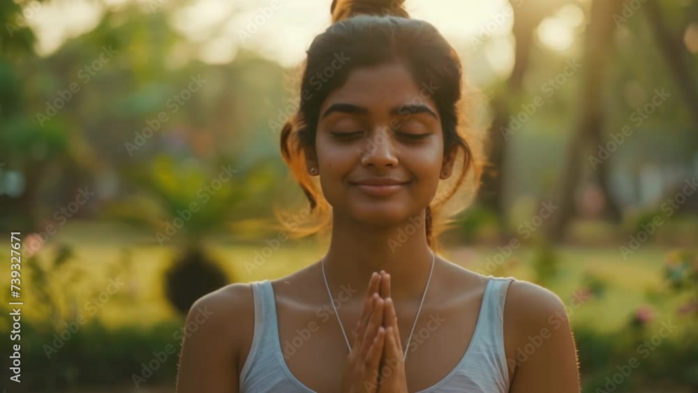 Meditate person pray outdoor park. Yoga studio outside. People practice ...