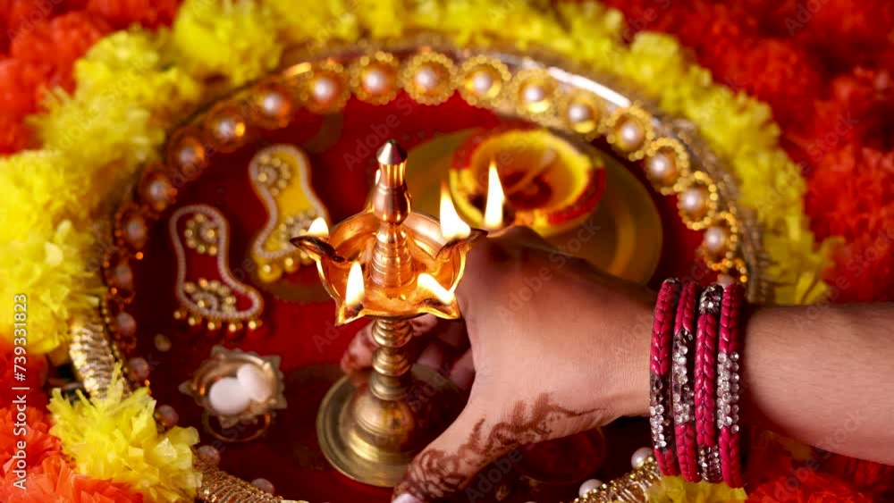 Vidéo Stock Onam Diwali vishu celebration Indian festival flowers ...