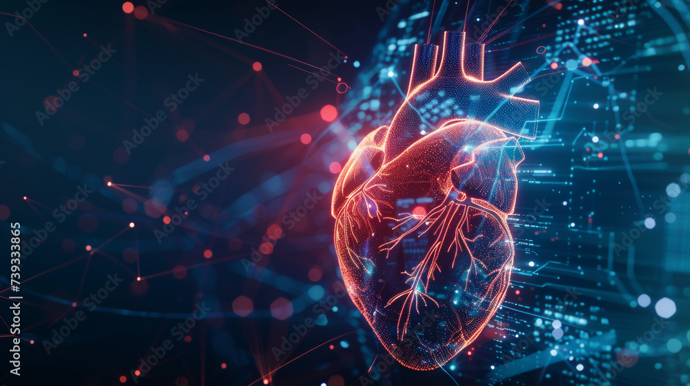 holographic human heart with digital graph, Medical innovation Stock ...