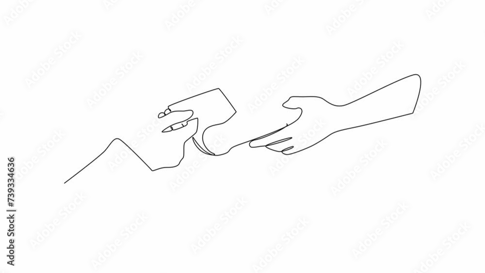 Self drawing animation of one single line draw Customers paying at ...