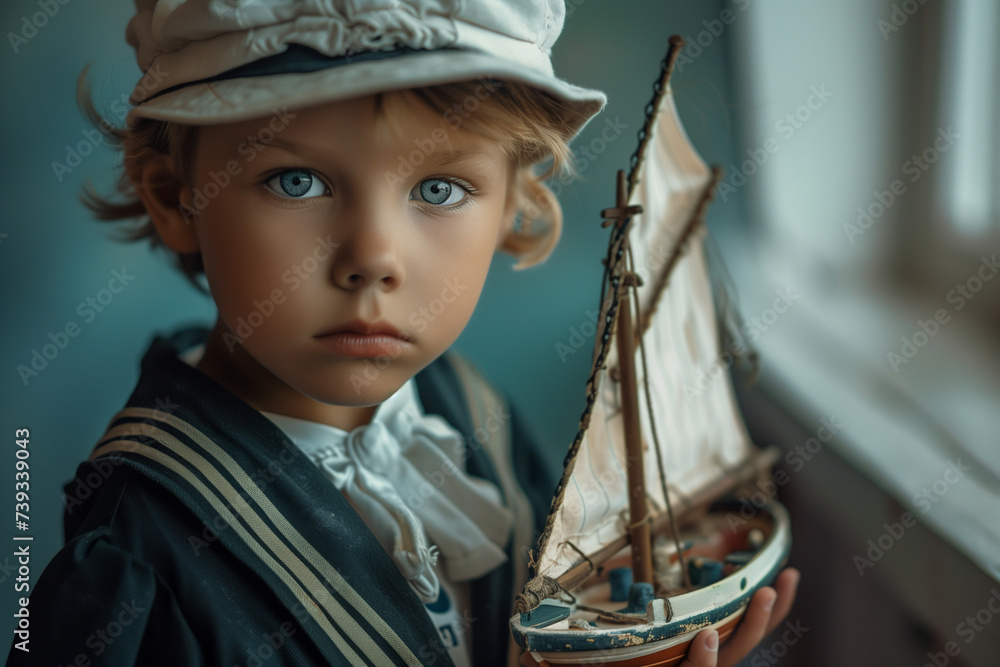 Contemplative Young Boy with Model Ship - A Nostalgic Image Perfect for ...