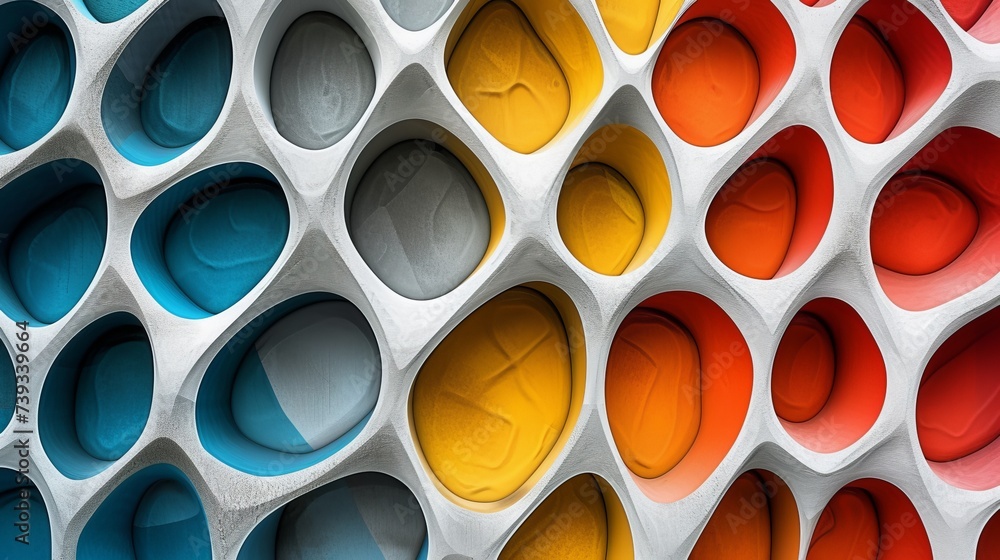 Colorful 3d Rendering Of A Surface With Multiple Concave Circular Indentations Stock