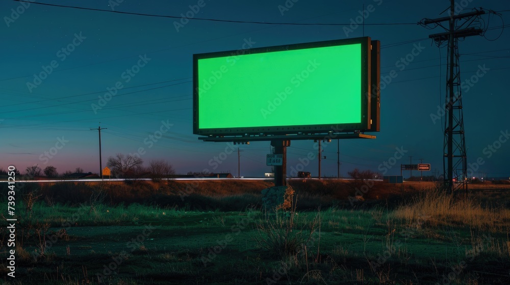 billboard on the field. Digital billboard with a green screen on The ...
