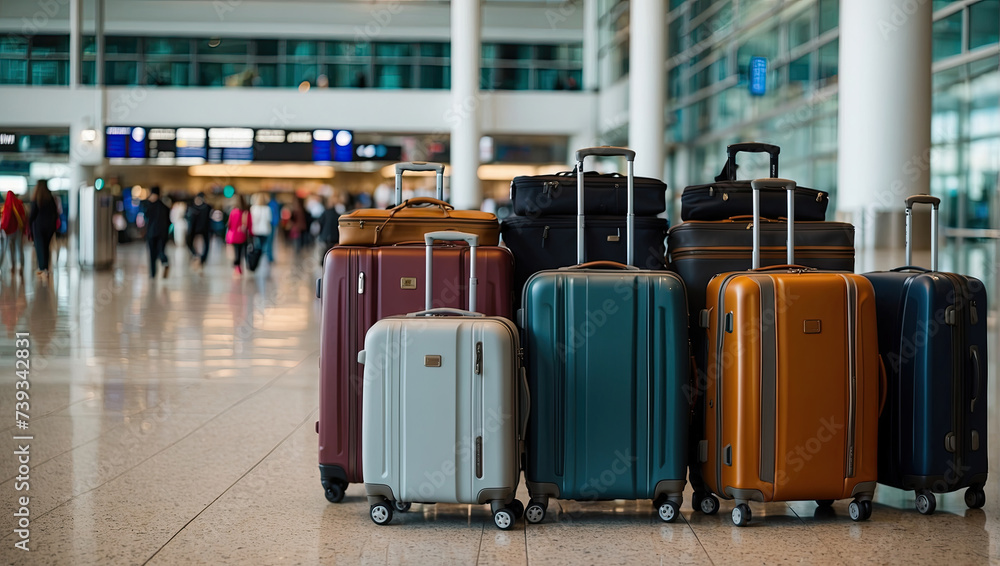 A bunch of suitcases at the airport - cargo control, baggage allowance ...