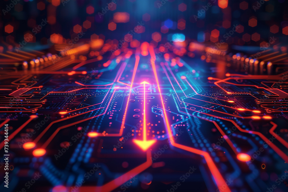 Futuristic Circuit Board with Luminous Arrows. A high-tech circuit ...