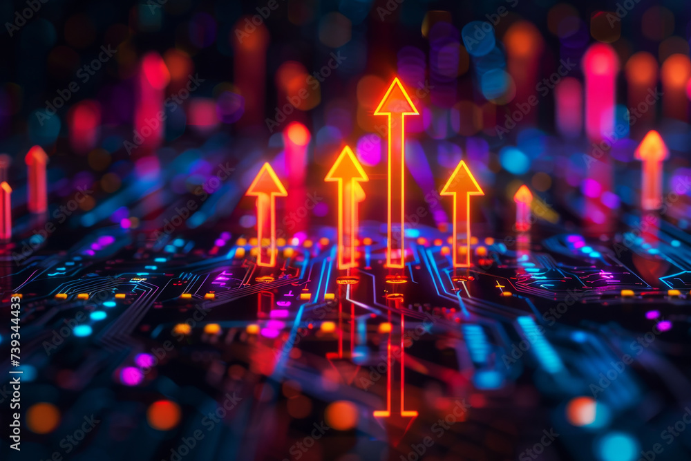 Vibrant Data Arrows in Digital Network. Colourful arrows soaring in a ...