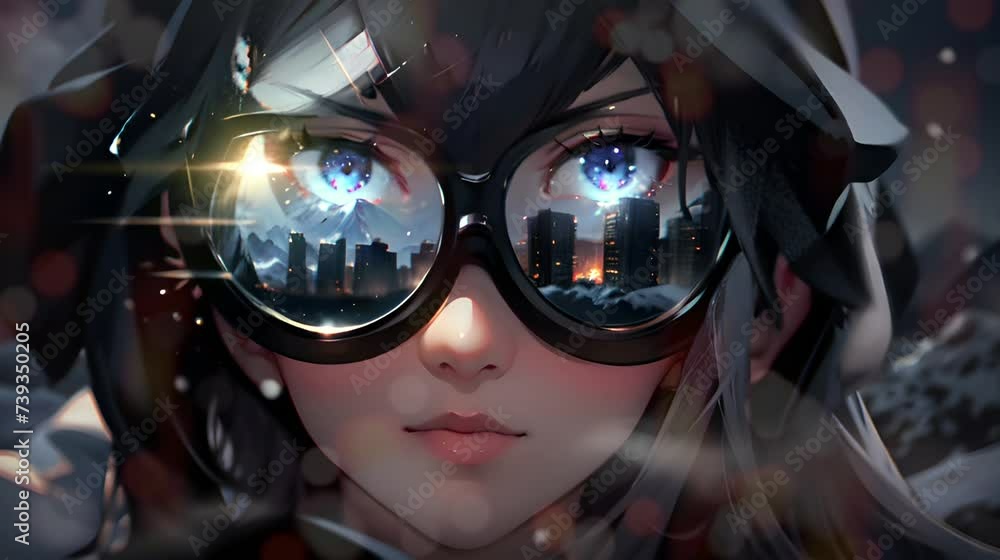 An anime image depicts a woman wearing glasses, facing a majestic ...