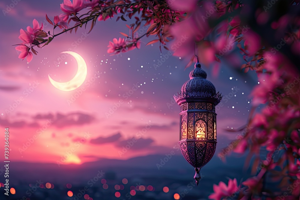 Beautiful pink islamic desktop wallpaper background with crescent moon ...