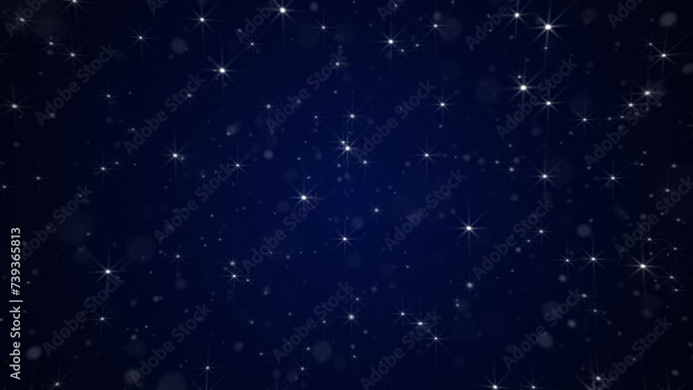 Bright shiny twinkling stars in the night sky moving towards the camera ...