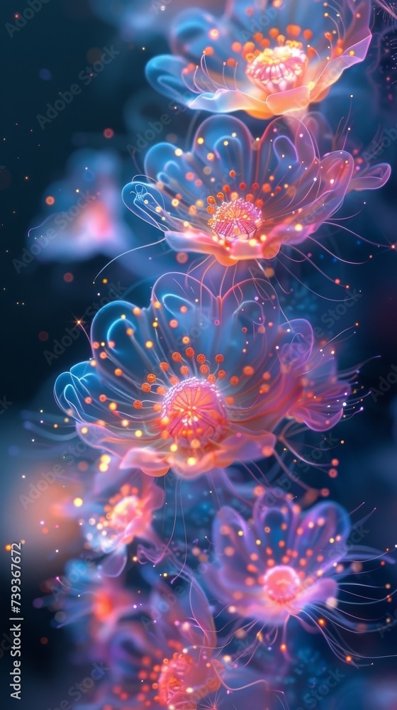 Calcium ion fireworks bursting in neon colors celebrating the solstice ...