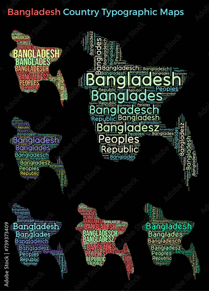 Bangladesh. Set of typography style country illustrations. Bangladesh ...
