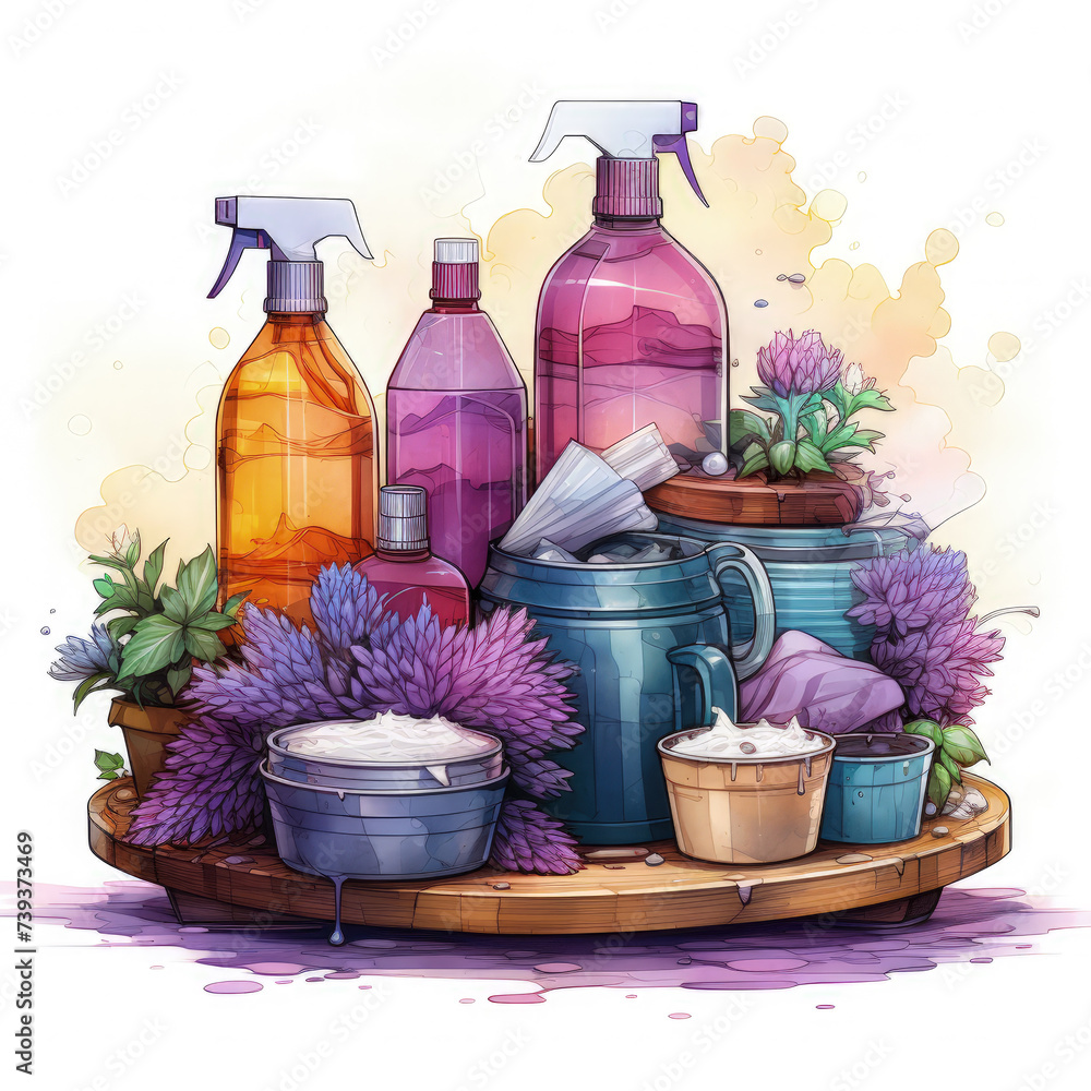 watercolor Cleaning Supplies clipart, Generative Ai Stock Illustration ...