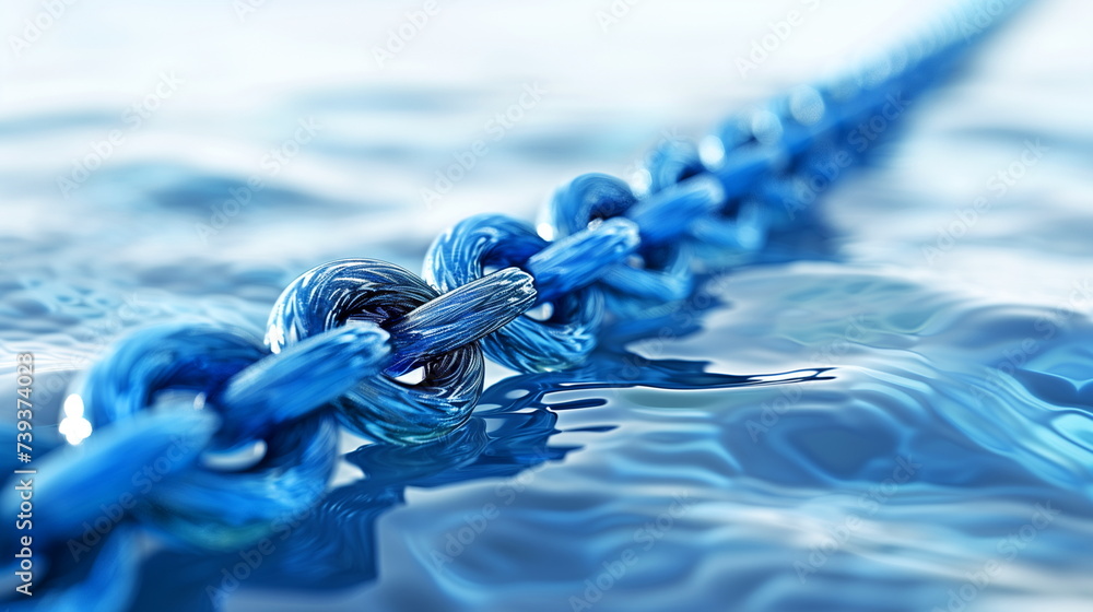 Blue ropes twisted together in water, creating a strong and secure bond ...