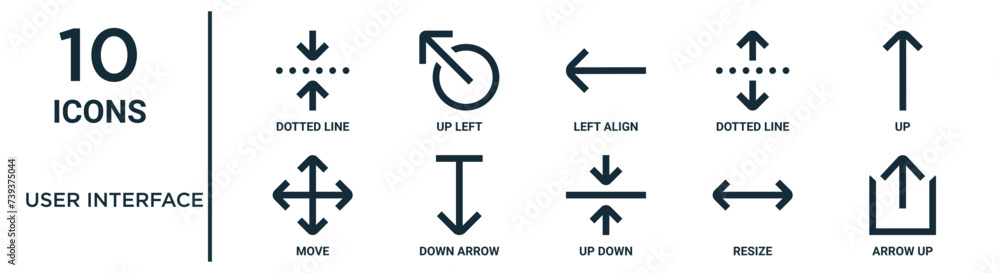 user interface outline icon set such as thin line dotted line, left ...